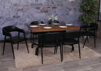 Mendler 6er-Set Esszimmerstuhl HWC-P29, K&uuml;chenstuhl Lehnstuhl Polsterstuhl, Industrial Retro Vintage Kunstleder - schwarz