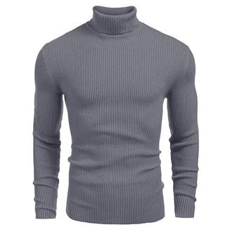 Generic Pull en tricot à col roulé classique à manches longues pour homme - Léger et tendance - Garde au chaud - Décontracté, gris foncé, 4XL