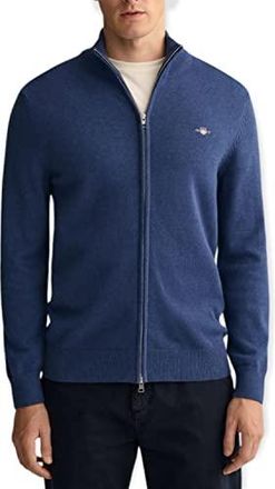 GANT Zip Cardigan Zippé en Coton Casual, Dark JEANSBLUE Melange, XL Homme