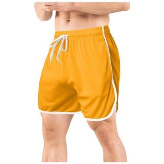 Generic Short court pour homme - En maille - Droit - Trois points - Pour fitness, plage, sport, jaune, XXL