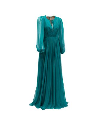 Valentino Garavani Pleated Silk Dress - Teal