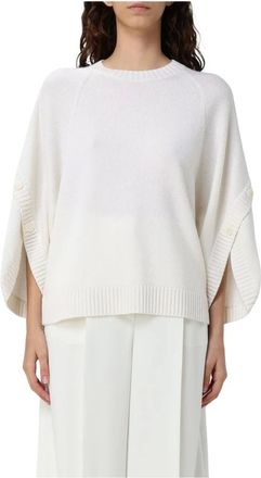 Max Mara Femme, Pulls, Blanc, Taille: 40 FR T-shirt en maille à col rond et coupe décontractée