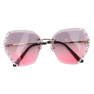 BESPORTBLE Petites lunettes de soleil tendance pour femmes surdimensionn&eacute;es Bling- Femmes avec verres teint&eacute;s Verres &agrave; liqueur Dor&eacute;, rouge, 13.8x13.8cm