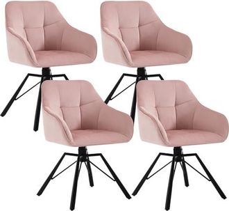 Woltu Chaise Pivotante &agrave; 360&deg;, Lot de 4, Chaise Salle &agrave; Manger Scandinave, en Velours, Assise Rembourr&eacute;e, Pieds en M&eacute;tal, Rose