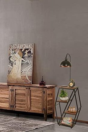 Opviq Modern Floor Lamp with Metal Body & FIR Wood Bookstand, 165 cm Height, Walnut Color, E27 Socket, Max 40W | Stylish Industrial & Country Design