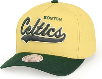 Mitchell & Ness NBA Harvest Gold Pro Crown Snapback Basecap - Boston Celtics, Gelb/Gr&uuml;n, Einheitsgr&ouml;&szlig;e, verstellbar, Herren, Frauen, Kinder, Unisex, Fr&uuml;hling, Sommer,