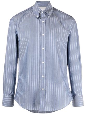 Brunello Cucinelli chemise en coton &agrave; rayures - Bleu