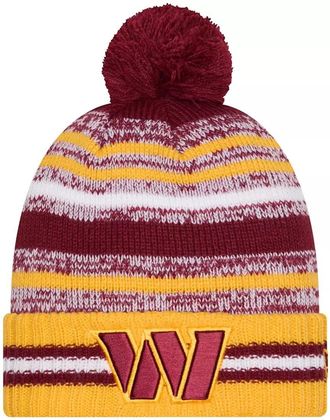 New Era Washington Commanders Sideline Sport Gold gestreifte Fu&szlig;ball-Strickm&uuml;tze mit Bommel - NFL Cheer Cuff Knit Cap