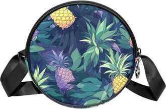 Generic Sac &agrave; bandouli&egrave;re rond rond pour femme, motif ananas avec fermeture &eacute;clair, bretelles r&eacute;glables, style d&eacute;contract&eacute;