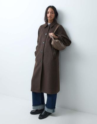 Asos manteau long en laine chocolat fonc&eacute;-Marron