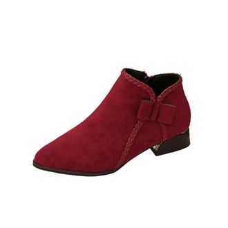 Generic Bottines d&eacute;contract&eacute;es &agrave; talon bas pour femme - &Eacute;l&eacute;gantes - Couleur unie - Fermeture &eacute;clair lat&eacute;rale - En daim synth&eacute;tique - Confortables - Avec noeud