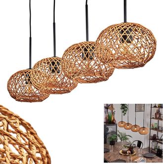 HOFSTEIN Pendelleuchte Mulstrand, Pendellampe aus Metall/Papierseil in Schwarz/Natur, Leuchte im modernen Boho-Design mit Schirmen in Gitter-Optik (Ø 20 cm), H