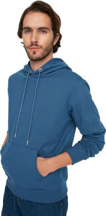 Trendyol Herren Tendyol Male Regular Yoke Broken Kangaroo Pockets Long Sleeve Hooded Sweatshirt, Indigoblau, L EU