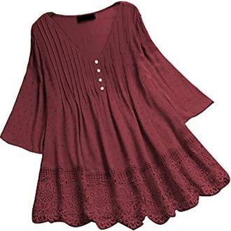 ORANDESIGNE Femmes Blouses Coton Lin Col en V Chemise Chic Simple Hauts Manche Longue Tops Tunique Femme Tunique Dentelle Casual Blouse Plage Loose Chemise Longue