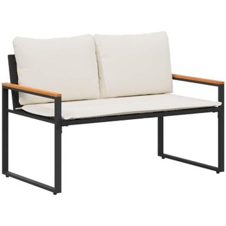 vidaXL Bank mit Kissen Schwarz und Cremewei&szlig; 115 x 65 x 72 cm Rattan vidaXL