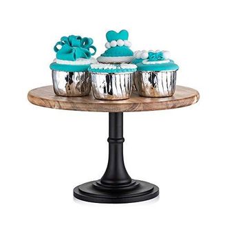 Nuptio Nuptio Pr&eacute;sentoir &agrave; G&acirc;teaux Rustique Mariage: 25cm Diam&egrave;tre Pr&eacute;sentoir &agrave; G&acirc;teaux en Bois Noir, Pr&eacute;sentoir &agrave; Desserts en Bois Anniversaire Baby Shower 