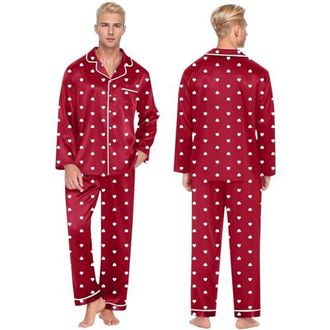 Generic 2026 Saint Valentin doux et confortable : ensemble de v&ecirc;tements pour couple avec imprim&eacute; coeur, parfait pour les loisirs d&eacute;contract&eacute;s &agrave;, Rouge, L