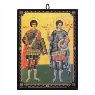 NKlaus Ikone Heiliger Georg und Heiliger Dimitrios 9,7x13,5x1,2cm Christliche Ikone orthodox aus Griechenland 60018