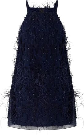 Pinko Pinko - Robe courte brod&eacute;e de plumes et perles - Femme - Robes - Bleu - Taille: 40 FR
