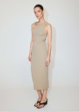 Mango Robe en coton avec d&eacute;tail de bretelle drap&eacute;e kaki - Femme - XXS - MANGO