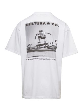 Cultura Mens White Crewneck T-Shirt With Skate Logo Jersey T-Shirts And Polos
