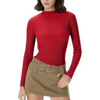 Generic Haut &agrave; col roul&eacute; c&ocirc;tel&eacute; uni &agrave; manches longues pour femme, pull en tricot chaud et ajust&eacute; pour le quotidien, le bureau et par temps froid, rouge brique