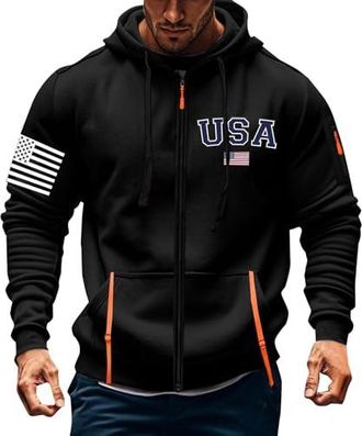 Generic Sweat &agrave; capuche Usa pour homme et homme avec fermeture &eacute;clair int&eacute;grale - Sweat &agrave; capuche tactique militaire &agrave; manches longues en polaire - Sweat carg