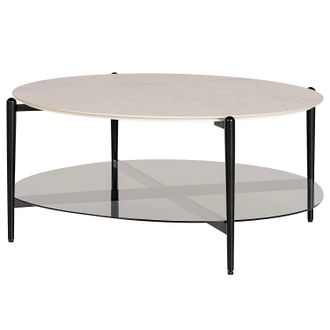 Studio Copenhagen home24 Couchtisch HAYESTOWN &Oslash; 94cm Grau/Wei&szlig;/Marmor Wei&szlig; Dekor