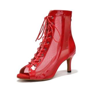 Generic Chaussures de danse latine pour femme - Noir - Avec maille - Bout ouvert - Pour salle de bal - Salsa Tango - Chaussures de performance confortables - 