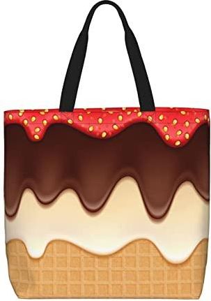 Generic Sac Fourre-Tout Glace Sac Biblioth&egrave;que Personnaliser Lavables Sacs En Toile Pour Femmes, Pour Tous Les Jours, &Eacute;cole, Voyage, Femmes