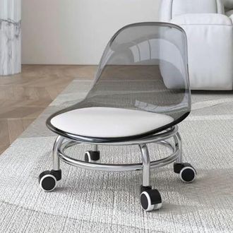 Generic Tabouret roulant bas en m&eacute;tal acrylique - Si&egrave;ge &agrave; roulettes confortable avec dossier et roues pivotantes &agrave; 360 degr&eacute;s pour la maison, le bureau, le ja