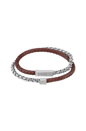 BOSS Jewelry Glieder- und Lederarmband f&uuml;r Herren Kollektion BLENDED Braun - 1580149S