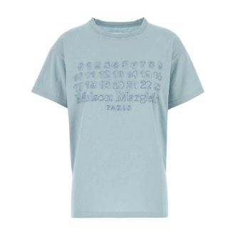 Maison Margiela Femme, Tops, Bleu, Taille: 38 FR T-shirt en coton bleu clair