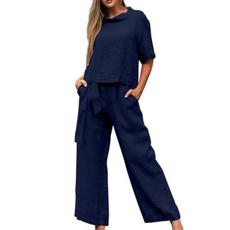 Generic V&ecirc;tements de sport pour femme avec col en V en satin &eacute;l&eacute;gant deux pi&egrave;ces Surv&ecirc;tement pour femme Pantalon de d&eacute;tente Ensemble de gym pour femme 2 pi&egrave;ce