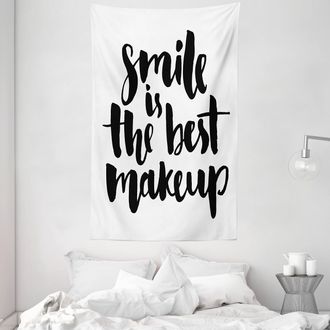 Abakuhaus Zitat Wandteppich und Tagesdecke, L&auml;cheln Motivationsschreiben aus Weiches Mikrofaser Stoff Waschbar ohne Verblassen Digitaldruck, 140 x 230 cm,Schwar