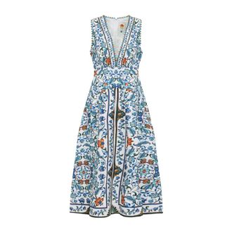 Farm Rio Farm Rio, Femme, Robes, Multicolore, Taille: 38 FR Flora Tile Midi Dress