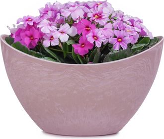Matches 21 Ovale Pflanzschale für draußen - Hohe Schiff Deko-Schale in rosa Stein-Optik als Blumen-Topf Pflanztopf - 24 cm Jardiniere für Garten Balkon oder Frie
