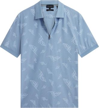 Ted Baker Neyack Feather Jacquard Zip Blaues Polohemd
