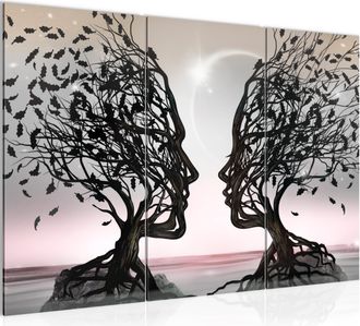 Runa Art Wandbilder Liebespaar Bild XXL Wohnzimmer Schlafzimmer Grau Rosa Abstrakt Baum 120 x 80 cm 3 Teilig 044831b
