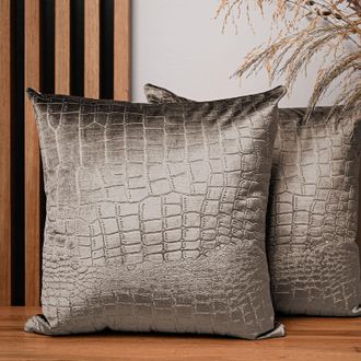 MG Design 2er Set Kissenbez&uuml;ge 45 x 45 cm in Grau - mit Rei&szlig;verschluss, strukturstark mit Kroko-Pr&auml;gung, weich & pflegeleicht