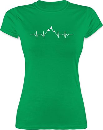 Shirtracer Shirt Damen - Symbol und Zeichen Outfit - Herzschlag Berge - M - Gr&uuml;n - wandershirt Berg Tshirt wandershirts Wander Shirts bergmotiv t Hiking Funshirt