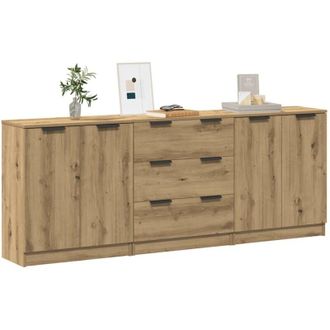 vidaXL Vidaxl - Buffets 3 pcs ch&ecirc;ne artisanal 60x30x70 cm bois ding&eacute;nierie