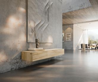 DELIFE Lowboard Cuor 150 cm Keramik Laminam Sabbia Eichefarbig 1 Klappe 1 Schubfach Schwebend, Lowboards