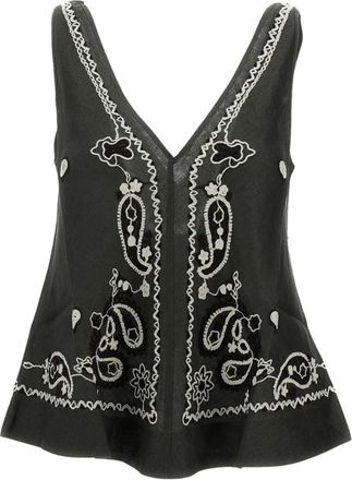 P.A.R.O.S.H. P.a.r.o.s.h., Femme, Tops, Vert, Taille: 42 FR Haut en lin brod&eacute;