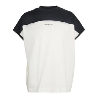 Emporio Armani Blau-wei&szlig;es Logo-Lettering-T-Shirt - - Tops - Herren - Wei&szlig; - L