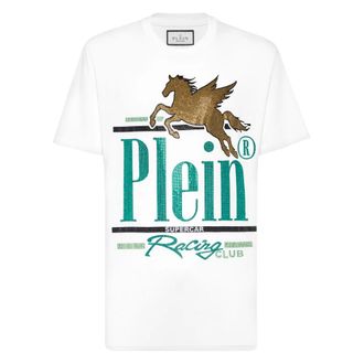 Philipp Plein Homme, Tops, Blanc, Taille: 5XL T-Shirt Col Rond Racing