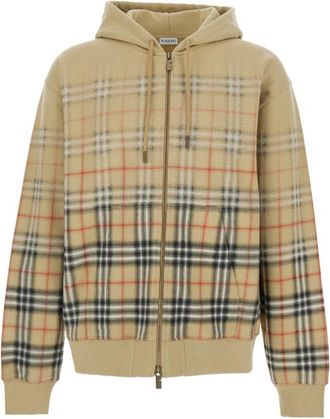Burberry Homme, Sweatshirts et sweats &agrave; capuche, Beige, Taille: XL Gradient Check Cotton Zip Sweat &agrave; capuche