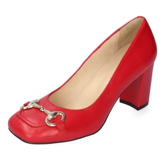 Andres Machado Pumps aus Leder f&uuml;r Damen - AROA - Blockabsatz, Karreespitze und dekorativ Aufsatz - Rot, Gr&ouml;&szlig;e EU 34