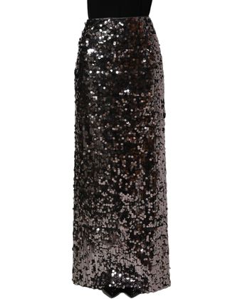 Dolce & Gabbana Womens Brown Sequinned Embellished Pencil Cut Skirt Nylon