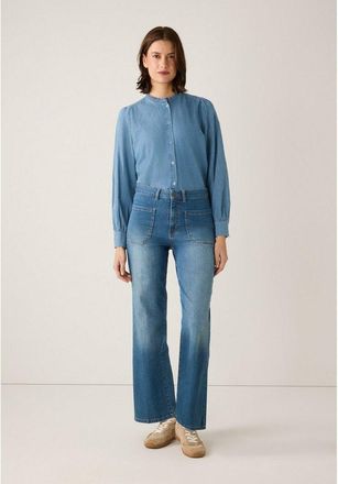 More & More Langarmbluse leichte Jeansbluse mit F&auml;ltchen